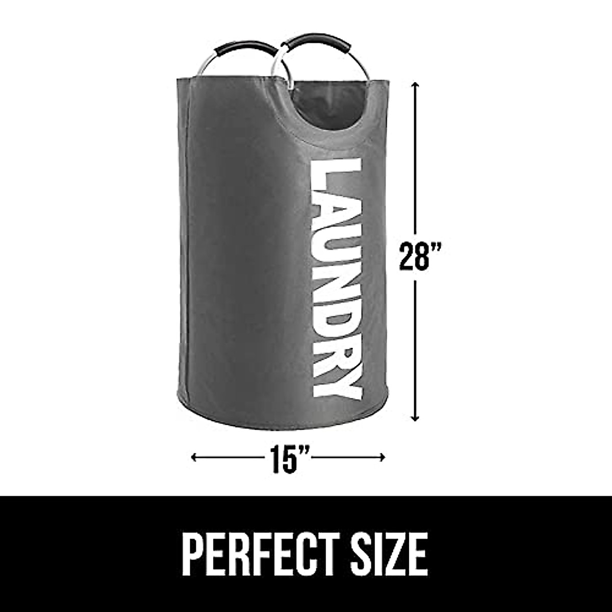 Gorilla Grip Large Laundry Basket, Collapsible Fabric Hamper, Padded Handles, Tall Foldable Clothes Baskets, Durable Linen Bins, Easy Carry Bags, Hampers for Kids Bedroom, College Dorms, 82L, Gray