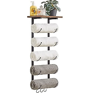 IBUYKE Industrial Towel Rack Wall Mounted, Metal Rack Towel Shelf,Towel Holder, Towel Storage for Bathroom Organizer Decor Rustic Brown TTR002H