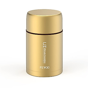 FEWOO Food Jar - 27oz Vacuum Insulated Stainless Steel Lunch Thermos, Leak Proof Soup Containers with bag for Hot or Cold Food (Champaign Golden)