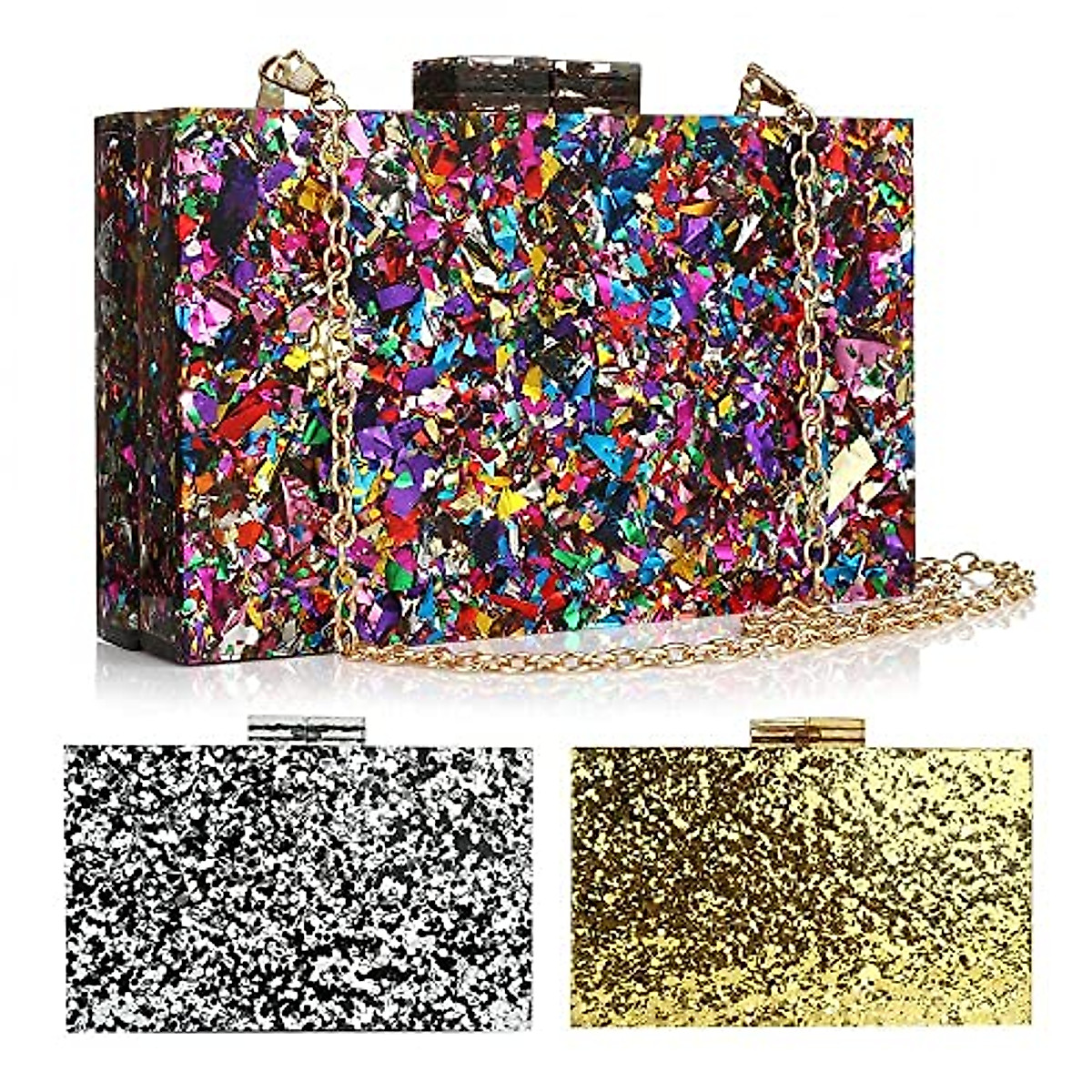 Acrylic Box Evening Clutch Bag for Women Geometric Patterns Purses Sequin Handbag Lady Party Wedding Banquet Bag (Multi-colored)