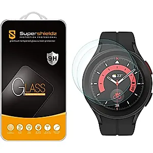 Supershieldz (2 Pack) Designed for Samsung Galaxy Watch 5 Pro (45mm) Tempered Glass Screen Protector, 0.33mm, Anti Scratch, Bubble Free