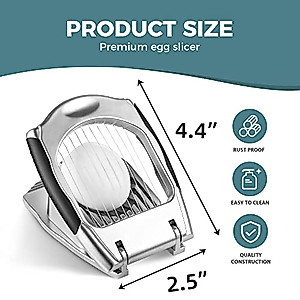 Egg Slicer for Hard Boiled Eggs - KITEXPERT Heavy Duty Egg Cutter for Soft Fruit, Stainless Steel Wires, Dishwasher Safe & Easy To Clean (sliver)