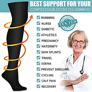 Thigh High Compression Socks for Women and Men Circulation(3 Pairs) Over the Knee-Best Support for Running,Travel (Large-X-Large, Black)