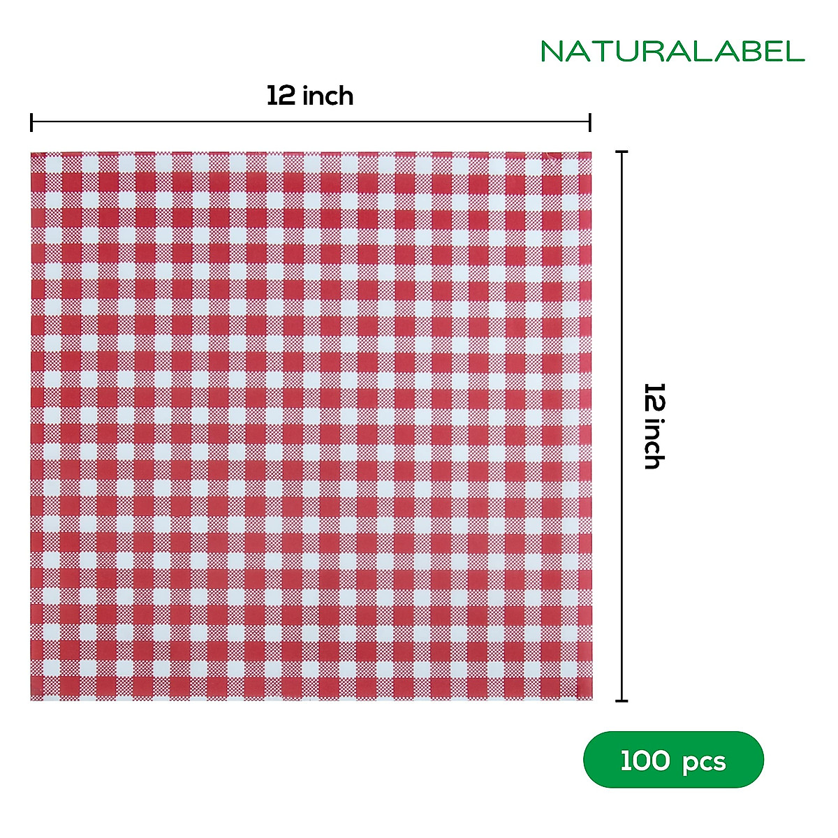 NATURALABEL 100 Pcs Wax Paper, 12" x 12" Red and White Checkered Greaseproof Paper, Wax Paper Sheets for Food, Basket Liners Sandwich Wrap Paper, Deli Paper for Rave Party BBQ Picnic Party