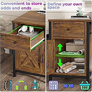 SEDETA 63" L Shaped Desk, Convertible Long Home Office Desk or Corner Desk, Office Computer Desk with Drawer, Power Strip, Storage Cabinet & Monitor Stand for Home Office, Rustic Brown