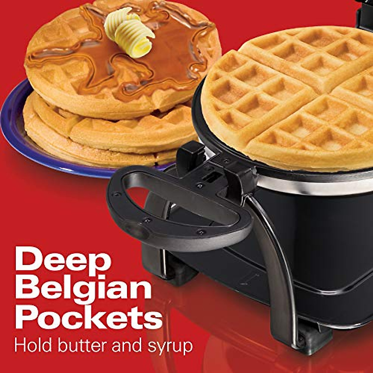 Hamilton Beach Flip Belgian Waffle Maker with Browning Control, Non-Stick Grids, Indicator Lights, Lid Lock and Drip Tray, Stainless Steel (26010R)