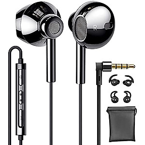 Linklike Wired Earbuds with Microphone Extra Bass Earbuds in-Ear Headphones Quad Drivers Hi-Res Earphones with Volume Control Noise Isolating Ear Tips for iPhone Samsung Laptops