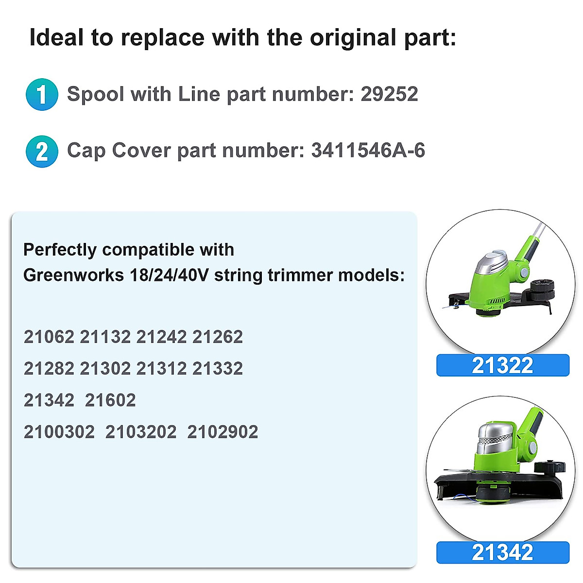 Future Way 8-Pack Weed Eater String Replacement for Greenworks 20V, 40V Single Line Cordless Trimmers, Plus 1 Cap