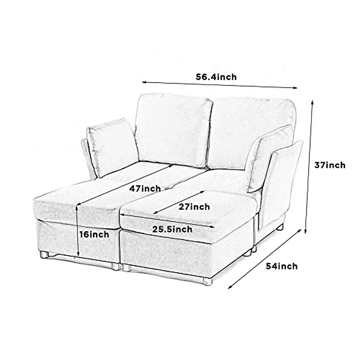 AMERLIFE Sectional Sofa, Modular Sectional Couch with Ottomans- 4 Seat Sofa Couch for Living Room, Convertible U Shaped Couch with Chaise, W57 xD54 xH37 Beige Loveseat