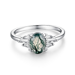 ITI KUOLOLIT Natural Moss Agate Moonstone Gemstone Genuine 925 Sterling Silver Rings for Women Women's Ring for Wedding Engagement Promise Gift (Moss agate Rose, 8)