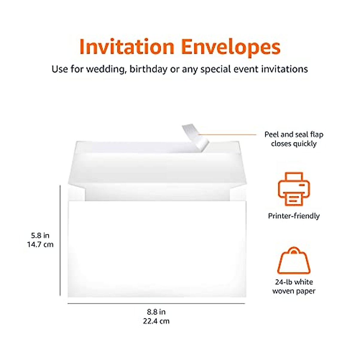 Amazon Basics A9 Blank Invitation Envelopes with Peel & Seal Closure, 5-3/4 x 8-3/4 Inches, White - Pack of 100