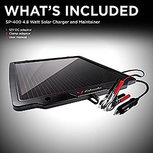 Schumacher SP-400 Solar Battery Charger and Maintainer - 4.8 Watt, 12V - For Cars, Boats, Motorcycles, Snowmobiles, Trucks, RVs , Black