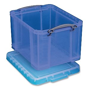 Really Useful Boxes Inc. 32TBL Snap-lid Storage Bin, 8.45 Gal, 14 X 18 X 12.25, Transparent Blue