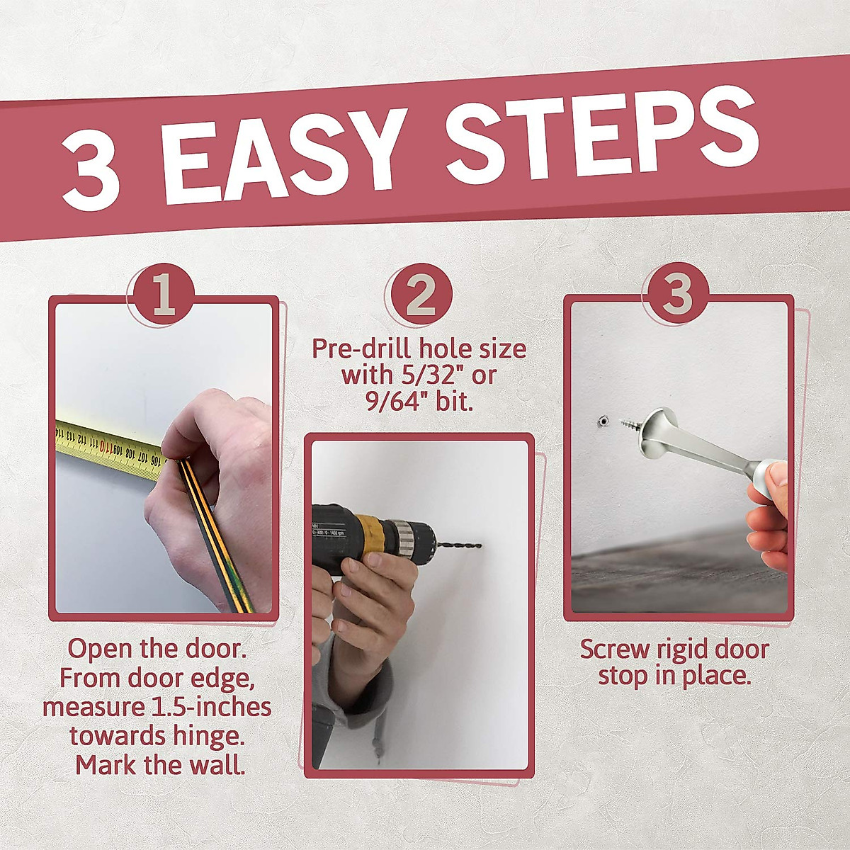 Jack N’ Drill 3-Inch Rigid Door Stop (12 Pack) - Heavy Duty Solid Metal Door Stopper | Prevents Wall & Door Damage - Rigid Rubber Tip Door Stop for Kitchen, Bedroom, Office (Satin Nickel)