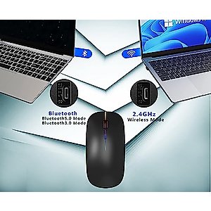 Wireless Bluetooth Mouse,LED Rechargeable Slim Silent Laptop Mouse,Portable(BT5.2+USB Receiver)Dual Mode Computer Mice,Quick Precise Responsiveness Control Laptop,Desktop Computer,Tablet,phone.(Black)