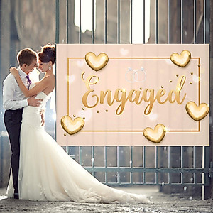 PAKBOOM Engaged Backdrop Banner - Engagement Bridal Shower Party Decorations Supplies - 3.9 x 5.9ft Gold