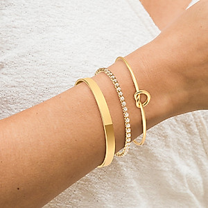 Zalcon Gold Knot Bangle Cuff Bracelet Set for Women Trendy 2024 Stack Gold Tennis Bracelets Jewelry for Women Non Tarnish