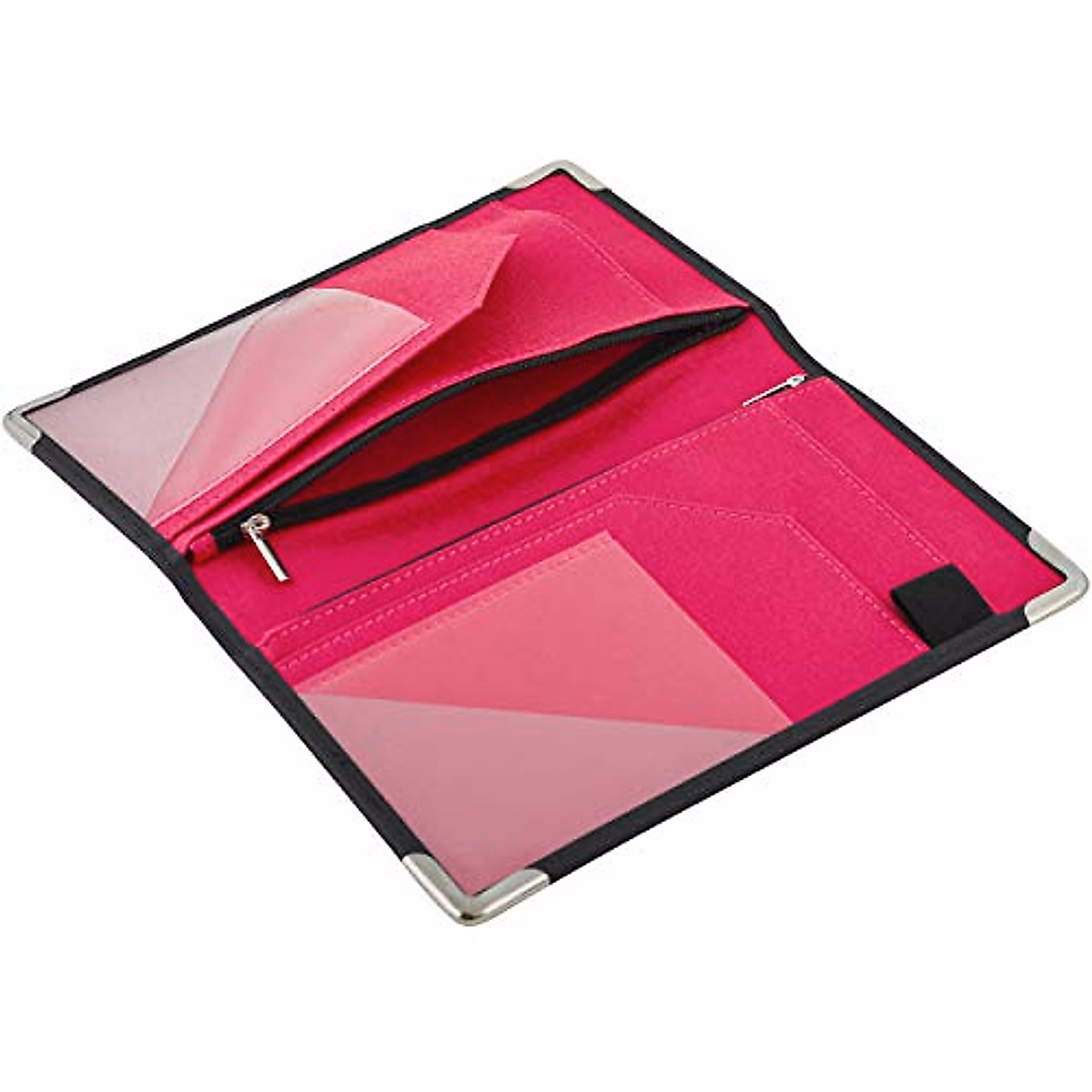 Golgino Server Book for Waitress & Waiter 9 x 5 Inch, Two Zipper Pockets & ID Holder, Premium Receipt Organizer Wallet Fits Aprons, 11 Money Pockets Perfect for Server Banking (Black/Magenta)