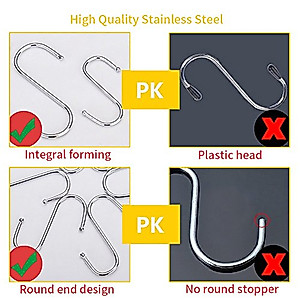 WKTRSM 20 Pack 3 Inches S Shaped Hooks Heavy-Duty Stainless Steel Metal Hangers Hanging Hooks Pan Pot Holder Rack Hooks for Kitchenware Pots Utensils Clothes Bags Towels Plants