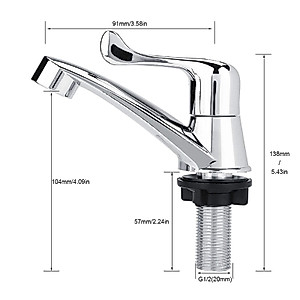 Basin Single Cold Faucet, Chrome Finished Plastic Single Cold Faucet Water Tap for Bathroom Basin Kitchen Sink - G1/2 Interface - 1/4 Turning Opening(2)