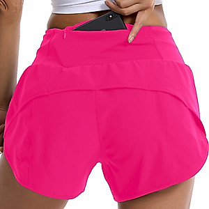 Kcutteyg Running Shorts for Women with Liner High Waisted Lightweight Womens Workout Shorts with Back Pocket- 4" (Hot Pink,XL)