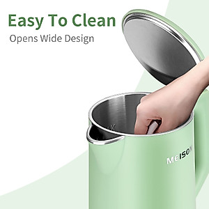 MEISON Electric Kettle, 1.7 L Double Wall Food Grade Stainless Steel Interior Water Boiler, Coffee Pot & Tea Kettle, Auto Shut-Off and Boil-Dry Protection, 1200W, 2 Year Warranty(Green)