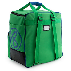 BRUBAKER Champion Combo - Limited Edition - Ski Boot Bag and Ski Bag for 1 Pair of Ski up to 190 cm, Poles, Boots and Helmet - Green Blue