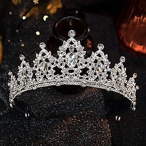 Ruokfziyan Birthday Tiara and Crown for Women Crystal Queen Crowns Rhinestone Princess Tiaras for Girl Bride Wedding Hair Accessories for Bridal Party Prom Halloween Cos.play dress Christmas (Silver)