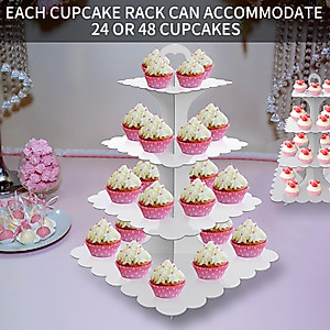 4-Tier Cardboard Cupcake Stand,2 Pack Cupcake Stand Tower, Cupcake Tower, White Cupcake Tier Stand,Square Cup Cake Stand Cardboard Dessert Cupcake Stand Holder for Parties, (White)