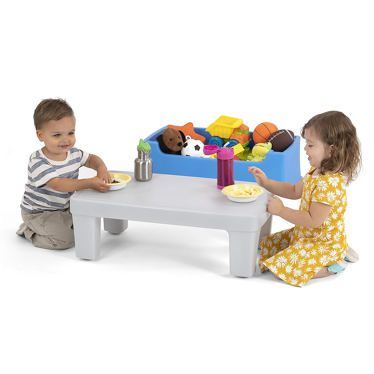 Simplay3 Play Around Toy Box Table – Multipurpose Kids Toy Box and Toddler Play Table for Toys, Art Supplies, Crafts – Durable, Plastic Large Toy Box, Made in USA