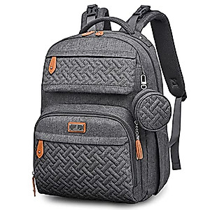 BabbleRoo Diaper Bag Backpack, Unisex Bags with Changing Pad, Pacifier Case & Stroller Straps, Multifunction Waterproof Travel Back Pack for Boys Girls, Dark Gray