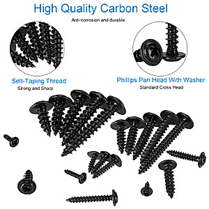 HanTof 420pcs M2 M3 M4 Phillips Truss Head Self-Tapping Wood Screws,Wafer Head Wood Screws,Pan Head with Washer Tapper Screws Assortment Kit for Wood,Plastic and Soft Metal,13 Sizes,Black Carbon Steel