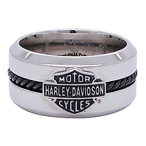Harley-Davidson Men's Black Stainless Steel Wire Bar & Shield Ring HSR0032 (12)