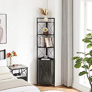 Mancofy Corner Shelf 5-Tier with Storage, Free Standing Corner Storage Cabinet, Corner Bookshelf Stand Storage Rack, Multipurpose Corner Shelf for Living Room