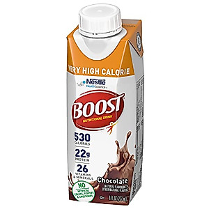 Boost Very High Calorie Nutritional Drink Chocolate Made with Natural Chocolate Flavor & No Artificial Flavors, Colors & Sweeteners, 8 FL OZ (Pack of 12)