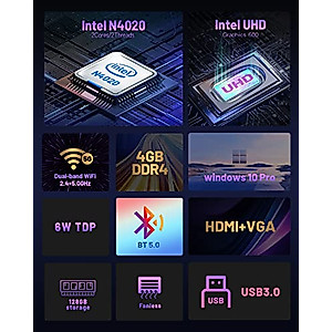 Ubuntu Linux Mini PC, Intel Celeron N4020 Linux Mini Computer, 4GB RAM 128GB SSD Micro PC Computers with 4K HDMI 2.4G/5G WiFi Bluetooth 5.0 USB 3.0 Linux Mini PC Ubuntu