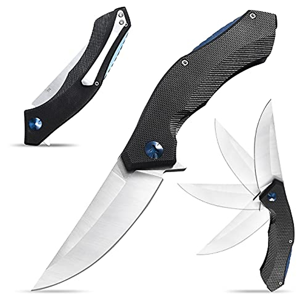 Eafengrow Moon Folding Knife D2 Steel Blade G10 Handle Scales Pocket Knife Outdoor EDC Tool Knifes(Moon-black)