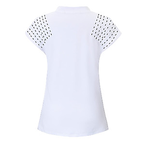 Felisou Athletic Shirts Women,Golf Polo Shirts V Neck Short Sleeve Sport Outdoor Tennis Tops Soft Lightweight Golf Tennis Ball Game Outdoor Clothes White S