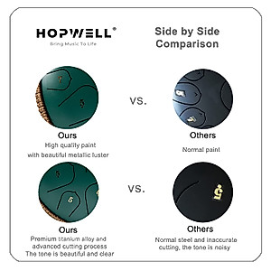 Steel Tongue Drum - HOPWELL 15 Note 14 Inch Tongue Drum - Hand Pan Drums with Music Book, Steel Handpan Drum Mallets and Carry Bag, D Major (Green)