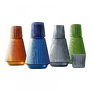 Sizikato 30 Oz Classic Striped Glass Bedside Night Water Carafe with Tumbler Glass.