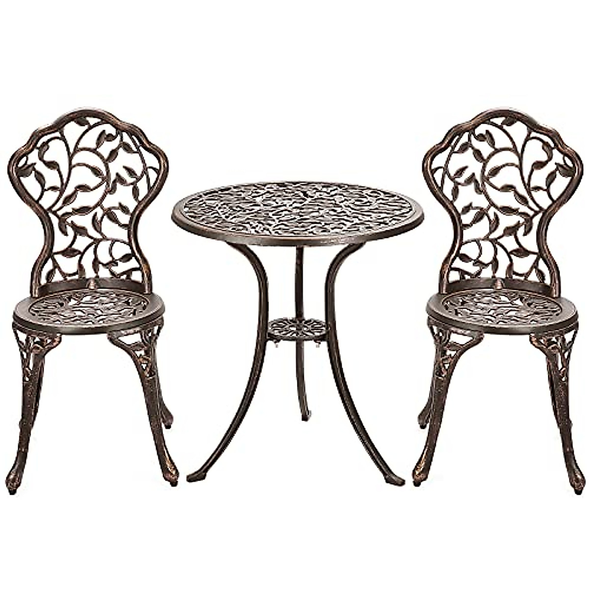 Tangkula 3 Pieces Outdoor Bistro Set, Patio Furniture Set with Rust-Resistant Cast Aluminum Frame, Outdoor Table and Chairs Furniture for Balcony Backyard Garden & Poolside