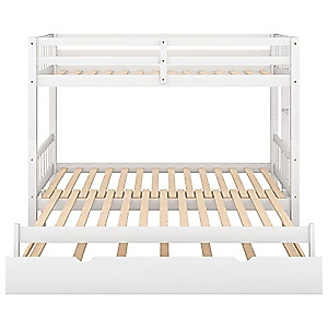 BOVZA Twin Over Twin/King Pull-Out Bunk Bed with Trundle, Extendable Bunk Beds for Kids, Teens, Adults, White