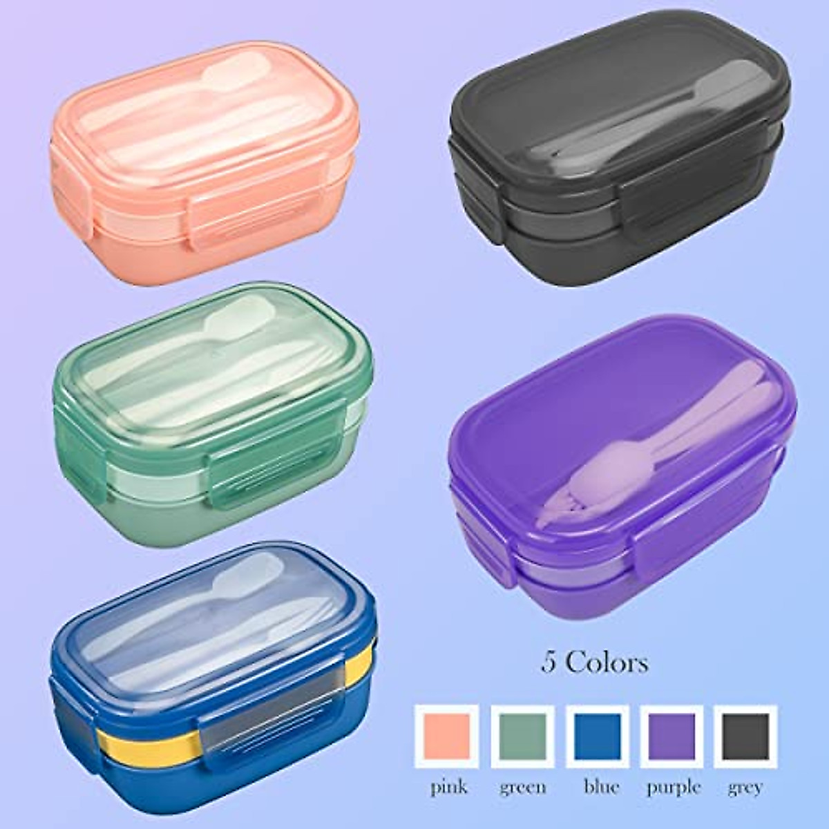CocoMeiwei Bento Box Adult Lunch Box, Bento Lunch Box with 5 Silicone Cupcake Liners, Leak-proof Bento Lunch Box Containers 3 Tiers 50oz, 6compartments Large Capacity for Working Grey