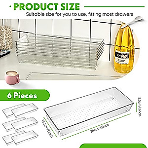 6 Pack Clear Plastic Drawer Organizer Makeup Drawer Organizer 15 x 6 x 2 Inch Long Stackable Drawer Organizers Cutlery Utensil Storage Bins Desk Drawer Organizer Tray for Makeup Kitchen Silverware