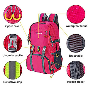 WEREWOLVES Lightweight Waterproof Foldable Small Backpack - Water Resistant Hiking Daypack for Outdoor Camping Travel (35L, Fuschia)