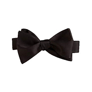 David Donahue Mens Classic Self Tie Silk Solid Black Luxury Tuxedo Formal Bow Tie, Black Satin (HT100001)