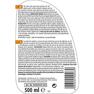 Sonax Plastic Detailer | Water Based Dressing | Shiny Plastic Dressing or Can Dilute 1:1 for Matte Finish | Perfect for Any Engine Dressing | (500ml or 16.9oz)