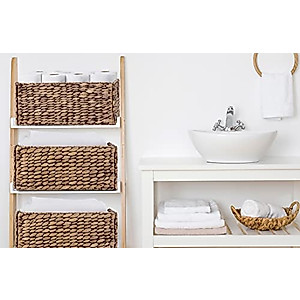 BLUEWEST Woven Baskets for Storage (Set of 4), 15.2" x 11.8" Natural Wicker Hyacinth Storage Basket with Firm Built-in Handles, Multifunction Handwoven Basket for Organizing Kitchen/Bathroom/Laundry Room/Wardrobe/Living Room