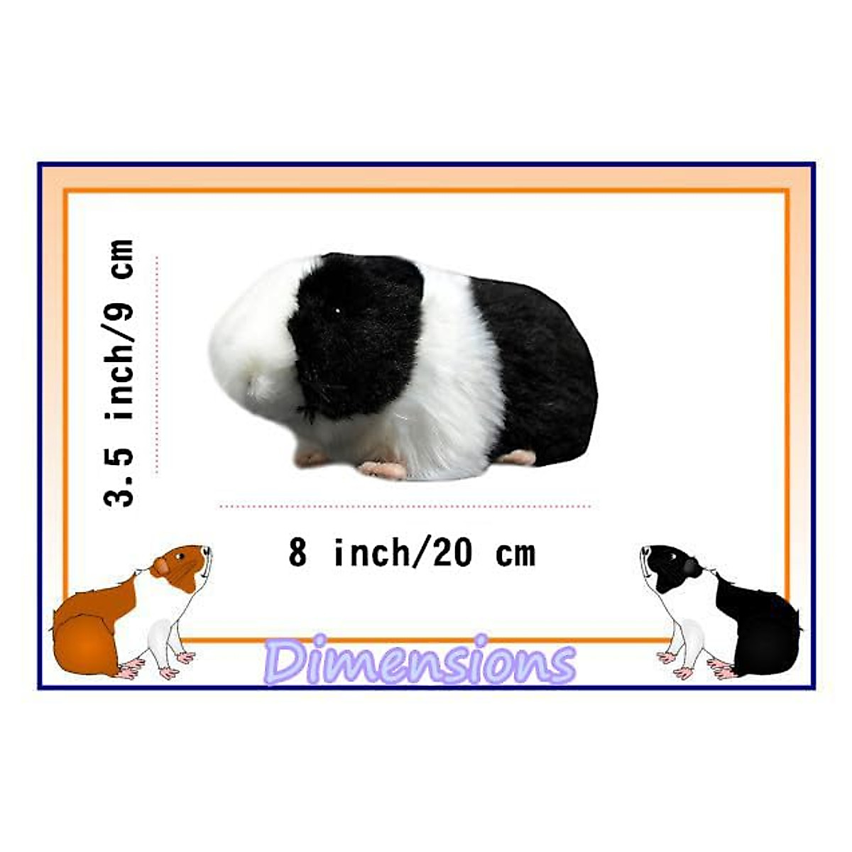 Fadoofa 8" Guinea Pig Plush Stuffed Guinea Pig Long Fur Guinea Pig Stuffed Animal Realistic Super Soft Toy Kids Gift (Black+White)