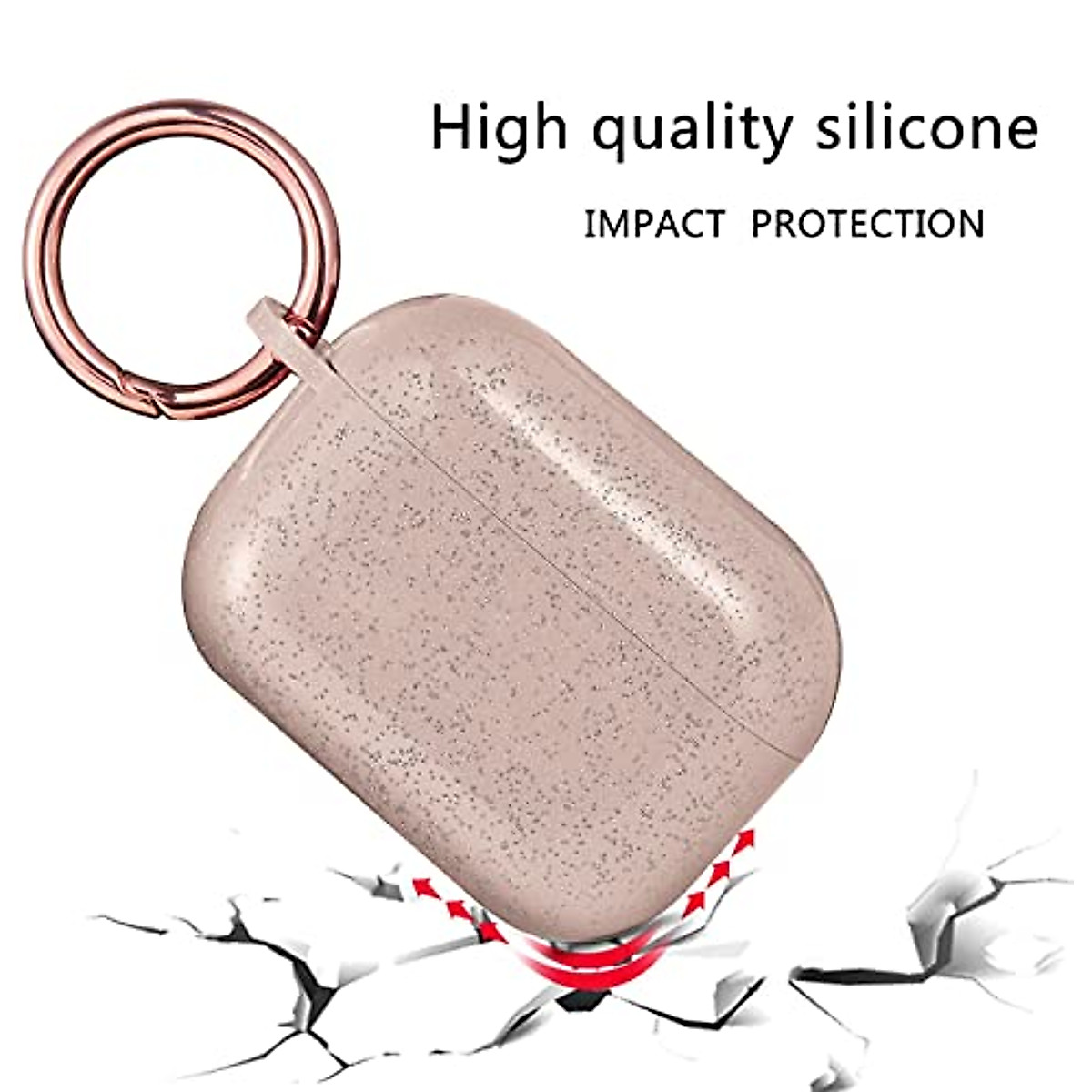 Airpods Pro Case DMMG Compatible Airpods Pro with Keychain Anti-Lost Strap,Cute Shiny Airpod Pro Case for Girls Women,airpod pro Case Silicone Pink Sand